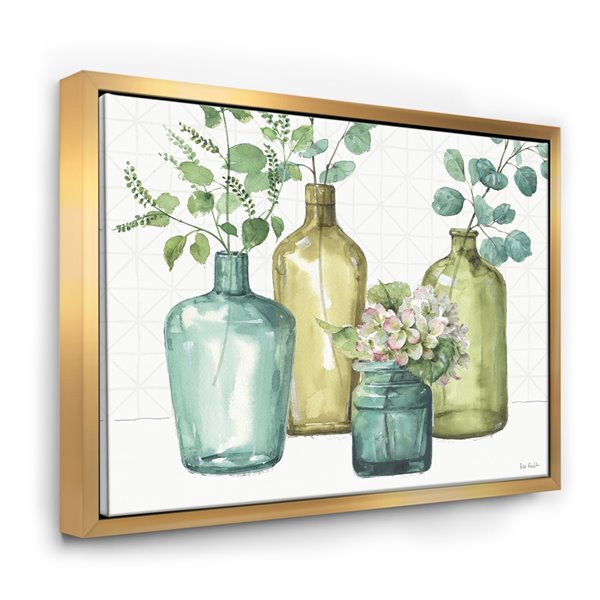 Designart 16-in x 32-in Mixed Botanical Green Leaves VIII with Gold ...