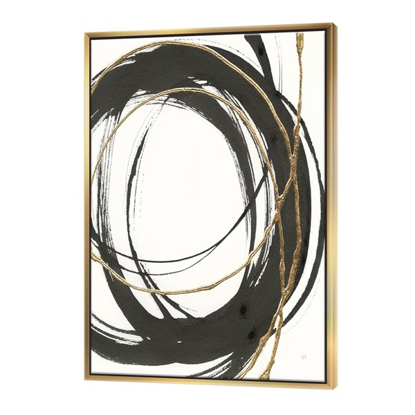 Designart 40-in x 30-in Gold Glamour Circle III with Gold Wood Framed ...