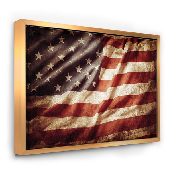 Designart 16-in x 32-in American Flag with Gold Wood Framed Canvas Wall ...