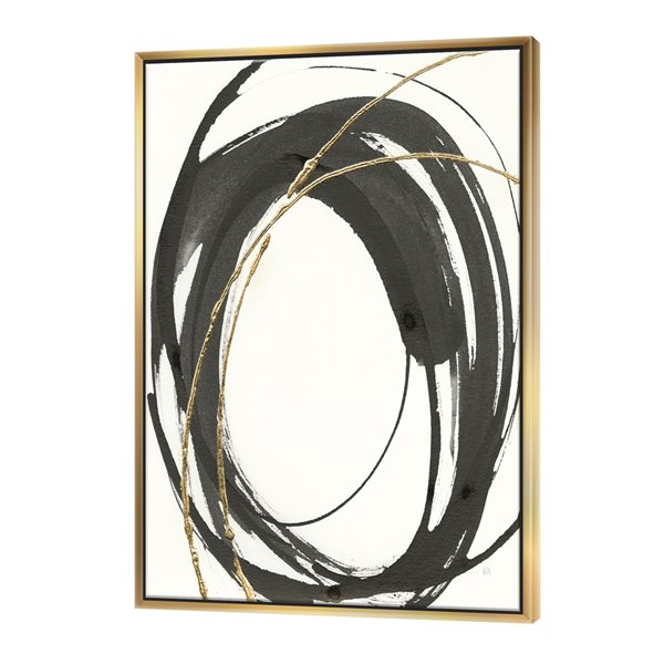 Designart 40-in x 30-in Gold Glamour Circle I with Gold with Gold Wood ...