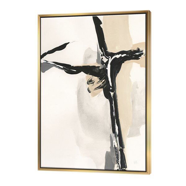 Designart 32-in x 16-in Creamy Tan Form I with Gold Wood Framed Wall ...