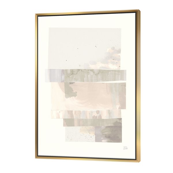 Designart 32-in x 16-in Geometric Neutral Form I with Gold Wood Framed ...