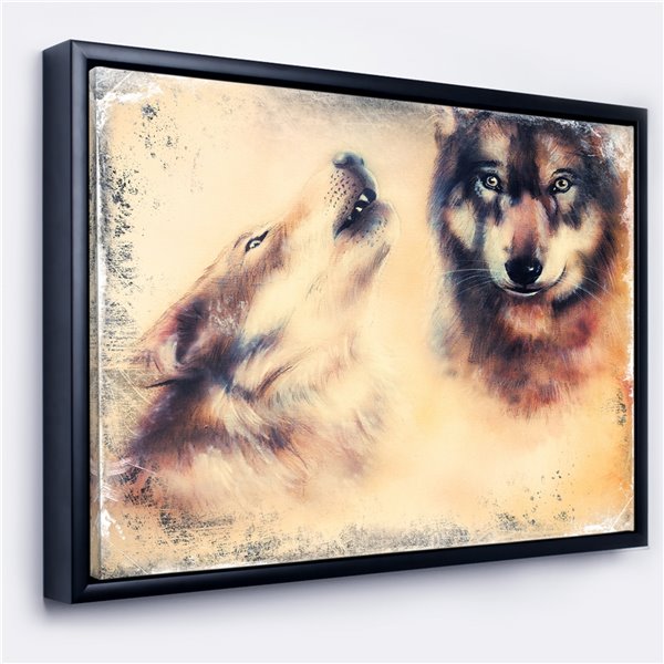 Designart 30-in x 62-in Howling Wolf with Black Wood Framed Canvas Wall ...