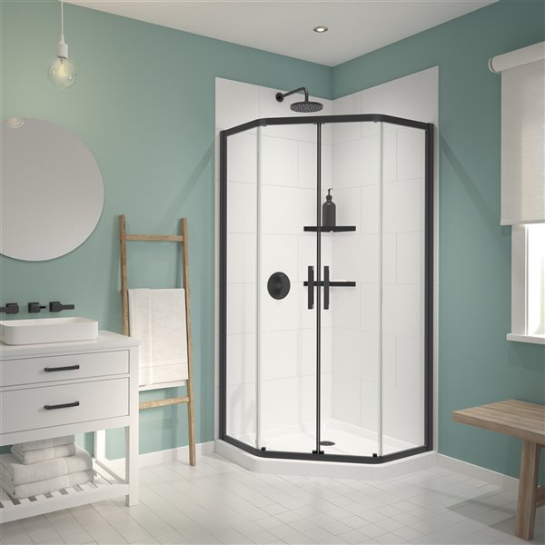 MAAX Glossy White and Tempered Glass Wall Mount Triangular Corner Shelf ...