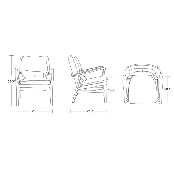 Manhattan Comfort 1 Bradley Midcentury Charcoal and Walnut Linen Accent ...