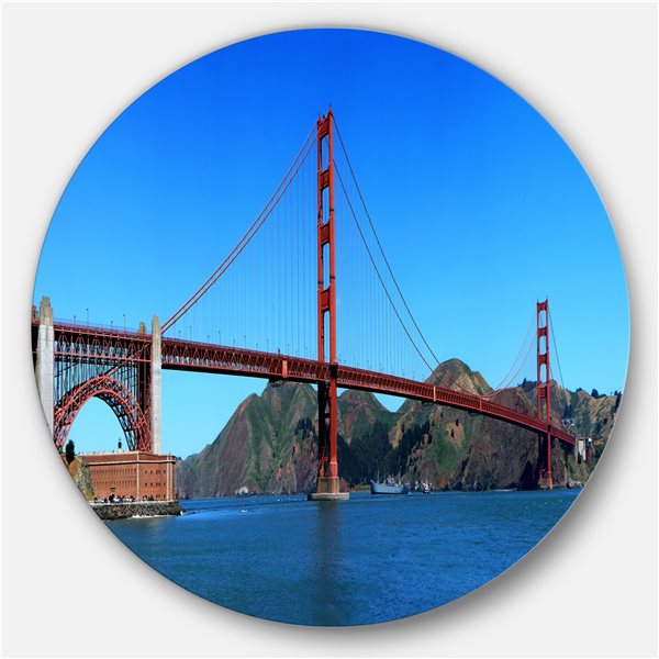 Designart 11-in x 11-in Round Golden Gate Bridge under Blue Sky' Ultra ...