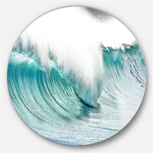 Designart 36-in x 36-in Round Massive Blue Waves Breaking Beach ...