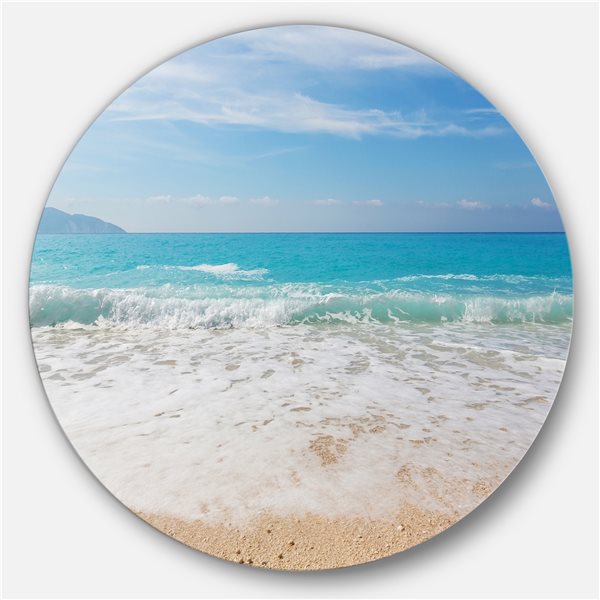 Designart 36-in x 36-in Round White Waves Kissing Beach Sand' Seashore ...