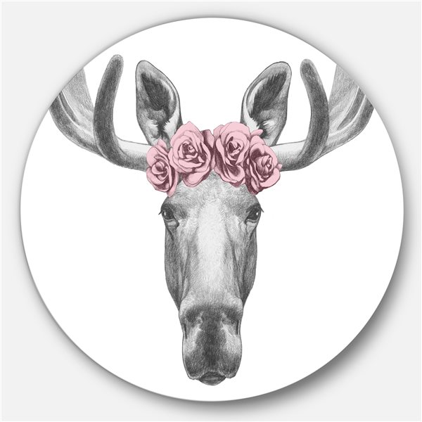 Designart 29-in x 29-in Round Moose with Head Wreath' Ultra Glossy ...
