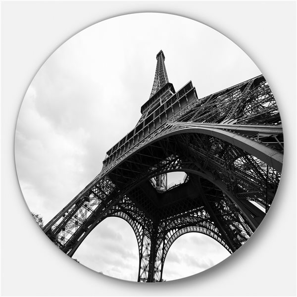 Designart 36-in x 36-in Round Paris Paris Eiffel Towerin Black and ...
