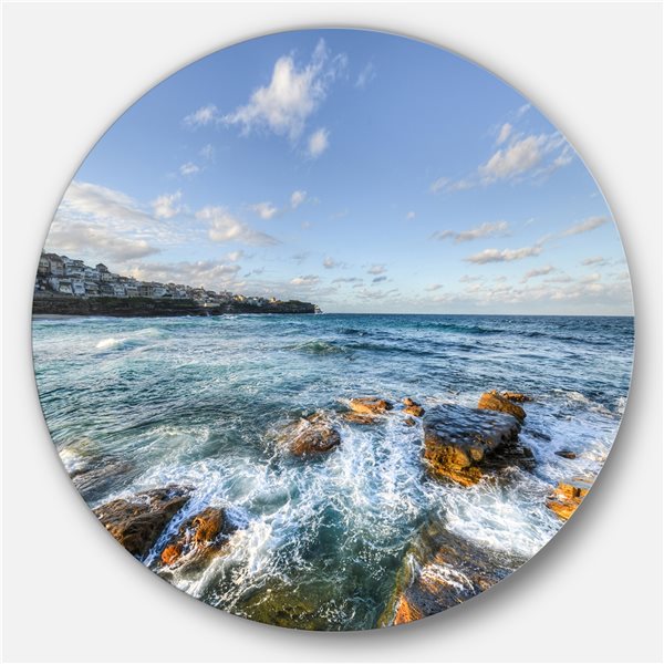 Designart 23-in x 23-in Round White Waves in Bondi Beach' Beach Photo ...