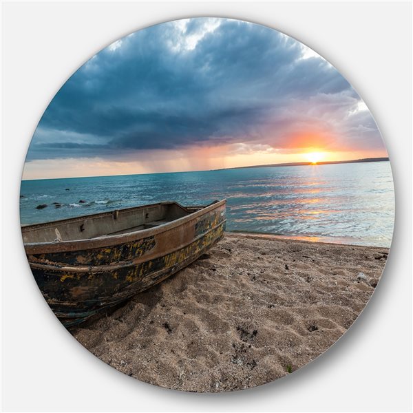 Designart 23-in x 23-in Round Rusty Row Boat on Sand at Sunset' Extra ...