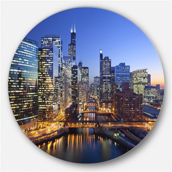 Designart 36-in x 36-in Round Chicago River with Bridges at Sunset ...