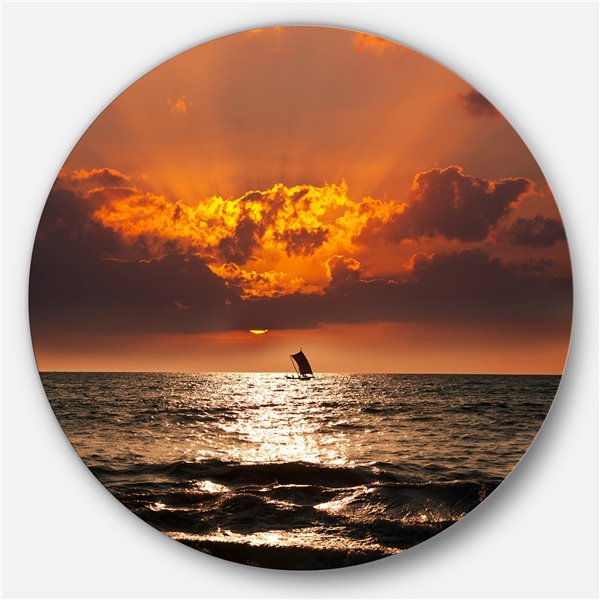 Designart 36-in x 36-in Sunset Beach with Distant Sail Boat Metal ...