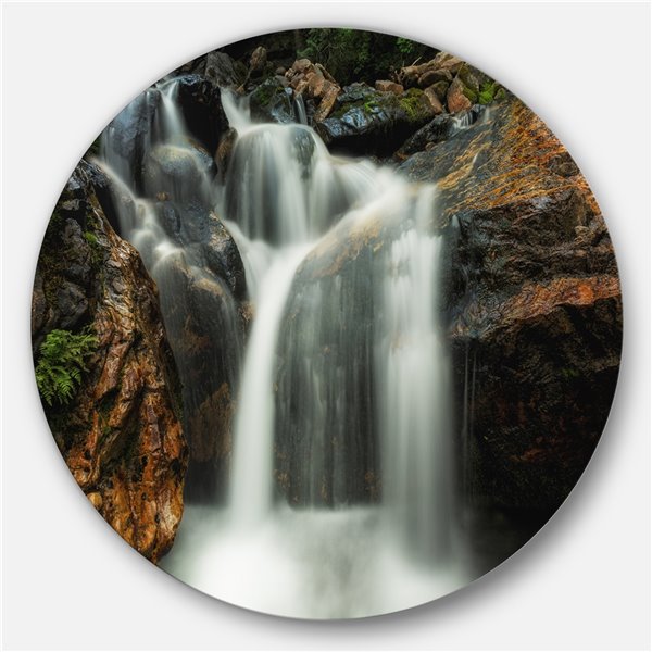 Designart 29-in x 29-in Slow Motion Waterfall on Rocks Landscape Metal ...