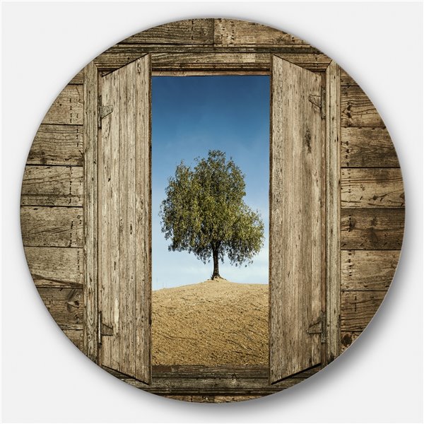 Designart 36-in x 36-in Window Open To Solitary Tree Ultra Vibrant ...