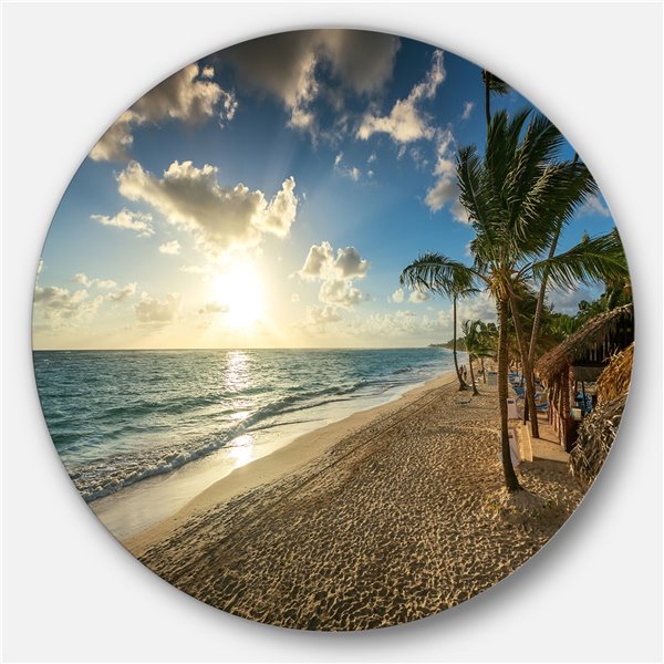 Designart 36-in x 36-in Beautiful Caribbean Vacation Beach Disc Beach ...