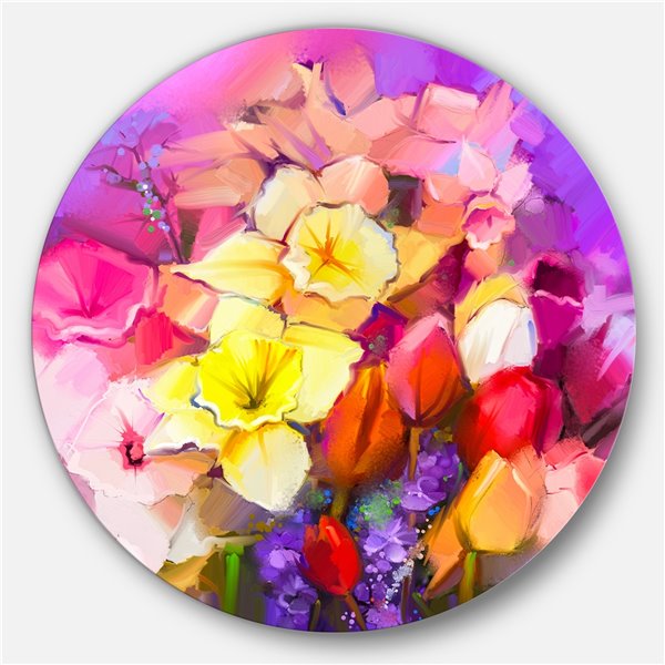 Designart 36-in x 36-in Bouquet of Daffodil and Tulip Flowers Floral ...