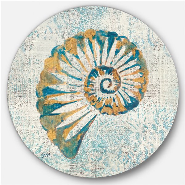 Designart 11-in x 11-in Spiral Shell Hand Painted Nautical Metal Circle ...