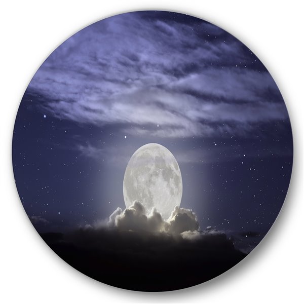 Designart 29-in H x 29-in W Full Moon Rising in A Cloudy Night ...