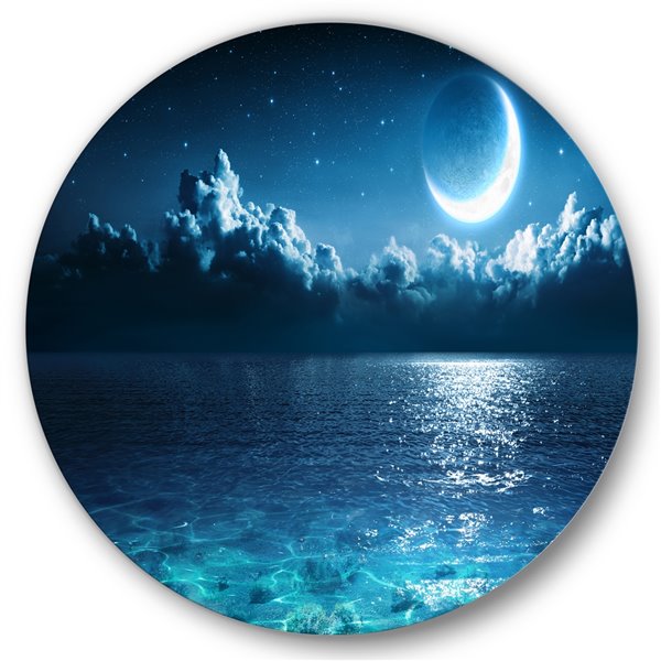 Designart 29-in H x 29-in W Romantic Moon Over Deep Blue Sea I ...