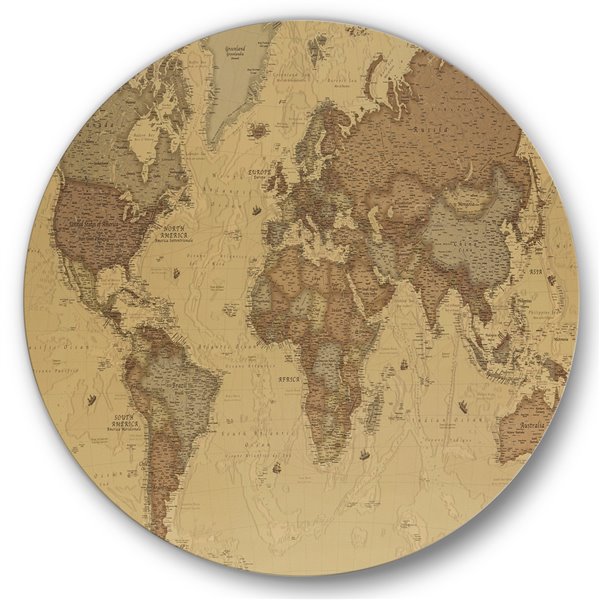 Designart 23-in x 23-in Ancient Map of the World III Vintage Metal ...