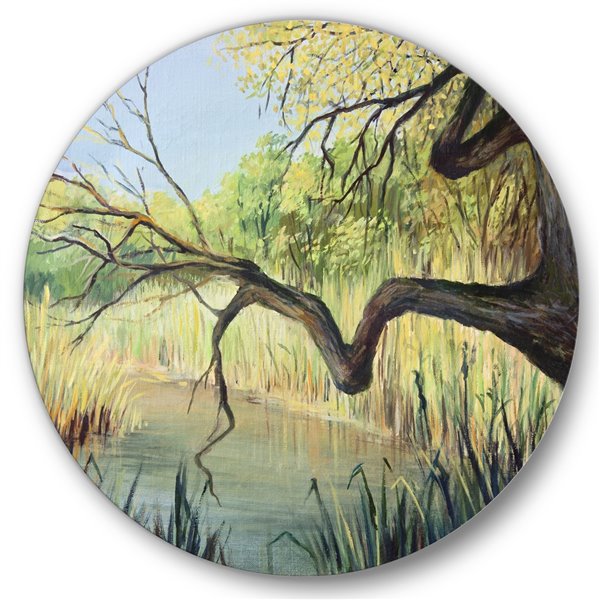 Designart 23-in x 23-in The Lake of Silence Lake House Metal Circle ...
