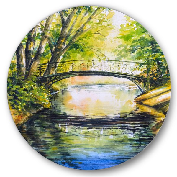 Designart 29-in x 29-in Bridge Over Troubled Water in Forest Park Lake ...