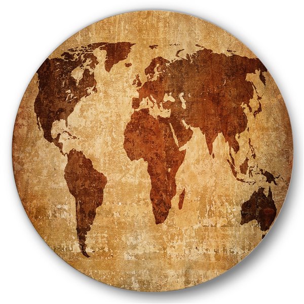 Designart 29-in x 29-in Ancient Map of the World XI Vintage Metal ...
