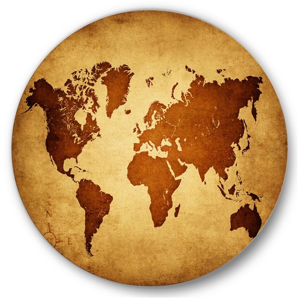 Designart 36-in x 36-in Ancient Map of the World VI Vintage Metal ...