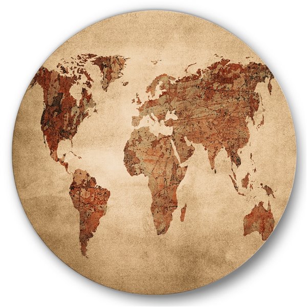 Designart 23-in x 23-in Ancient Map of the World VII Vintage Metal ...