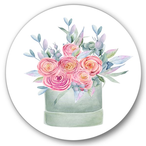 Designart 29-in x 29-in Gift Box with Pink Roses Farmhouse Metal Circle ...