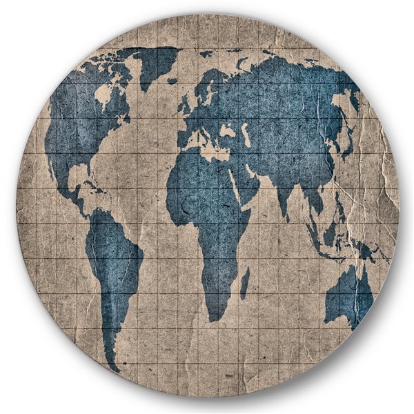 Designart 23-in x 23-in Ancient Map of the World I Rustic Metal Circle ...