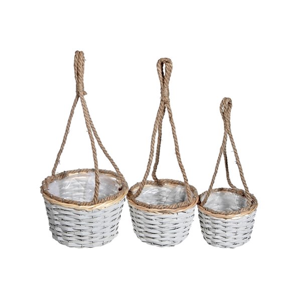 iH casadécor Set of 3 Hanging White Wicker Planters (Round) LG-2018 | RONA