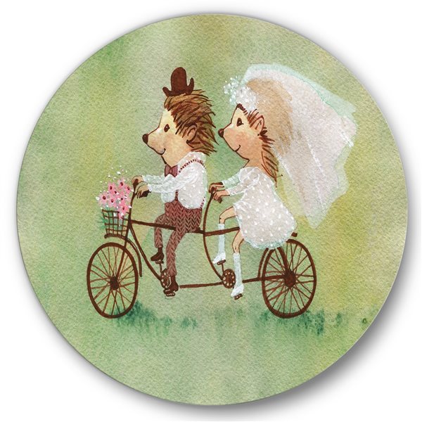Designart 29-in H x 29-in W Couple of Hedgehogs Riding A Bike ...