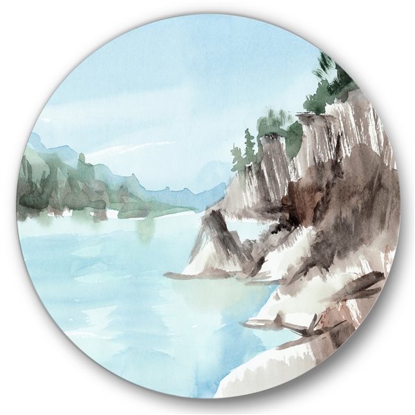 Designart 23-in 23-in Rocks by the Blue Lake Lake House Metal Circle ...