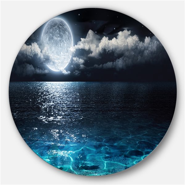 Designart 29-in x 29-in Romantic Full Moon Over Sea Seascape Circle ...
