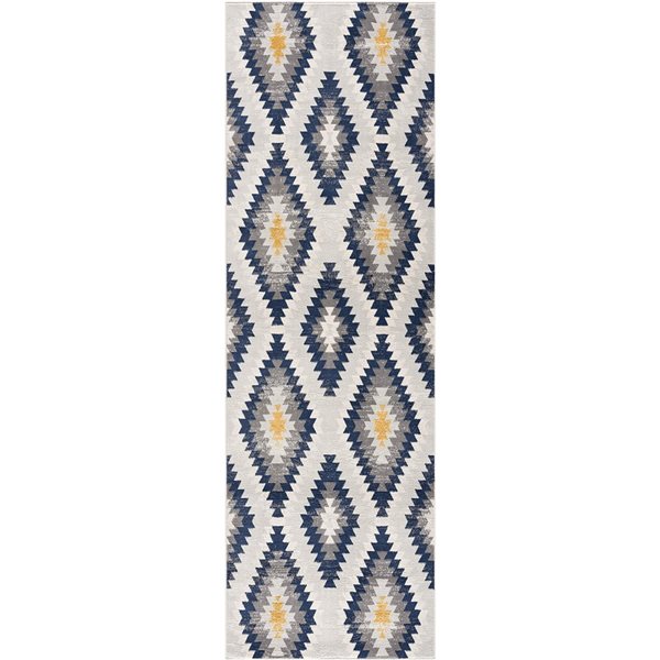 Rug Branch Contemporary Boho Blue Grey Indoor Runner Rug - 2x10 ...