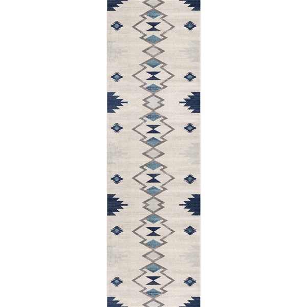 Rug Branch Contemporary Boho Blue Beige Indoor Runner Rug - 2x20 ...