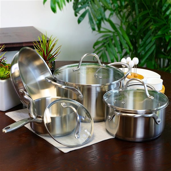 Oster Cuisine 7-piece Gainsford Stainless Steel Cookware Set Lids ...