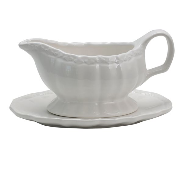 Gibson Home Café Posh Ceramic 15-oz Gravy Boat With Saucer in White - 2 ...