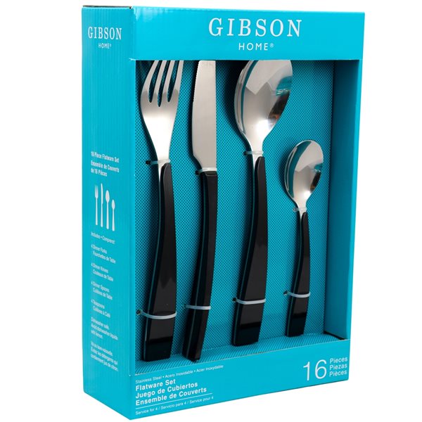 Gibson Home Deco Shine Black Modern Flatware Set - 16-Pack 848100602M ...