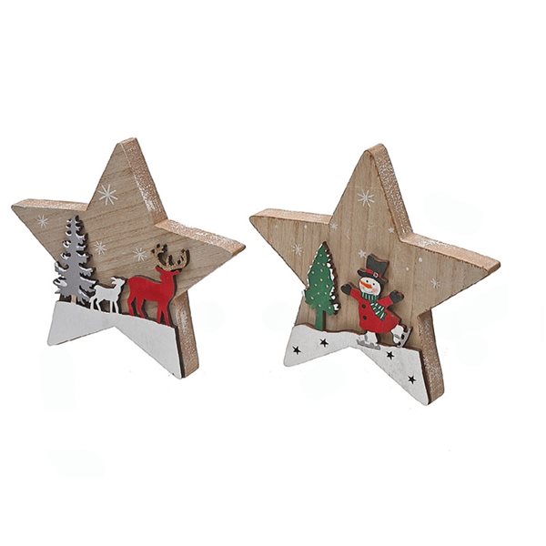 iH casadécor Red/Wood Star-Shaped Winter Scene Christmas Decoration ...