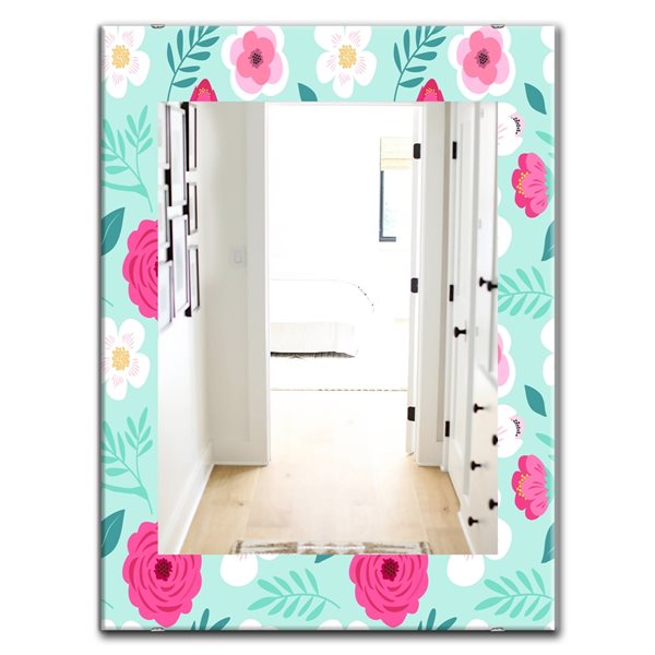 Designart 35.4-in x 23.6-in Pink Blossom 15 Modern Rectangular Mirror ...