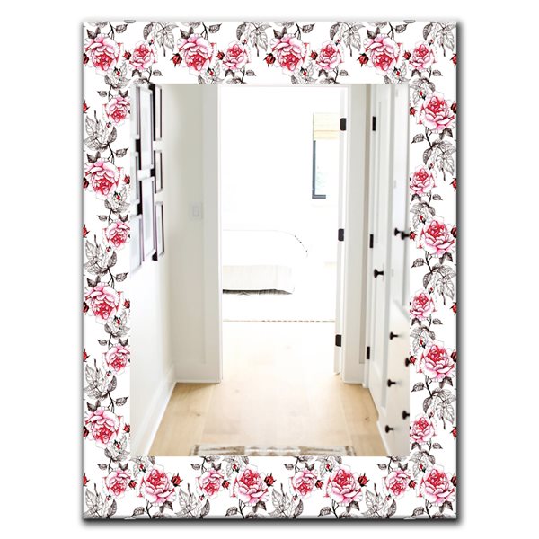 Designart 35.4-in x 23.6-in Pink Blossom 3 Farmhouse Rectangular Mirror ...