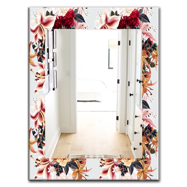 Designart 35.4-in x 23.6-in Pink Blossom 12 Modern Rectangular Mirror ...