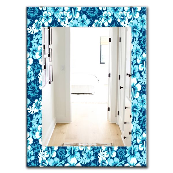 Designart 35.4-in x 23.6-in Blue Indigo HawaII Flowers Pattern Bohemian ...
