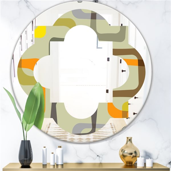 Designart 24-in Yellow Retro Square Design VII Modern Round Wall Mirror ...