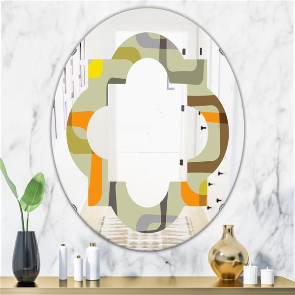 Designart 31.5-in x 23.7-in Yellow Retro Square Design VII Modern Oval ...