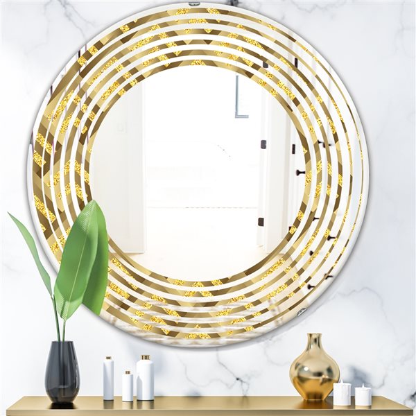 Designart 24-in Golden Plaid Pattern Decorative Round Wall Mirror ...
